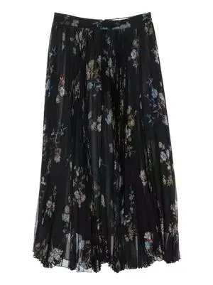 CELINE 2010s Pleated Floral-Print Skirt