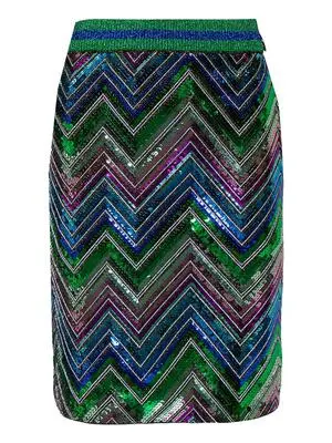 Gucci Chevron-pattern Sequinned Midi Skirt - Blue
