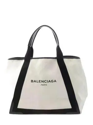 Balenciaga 2000s Logo-print Leather-trimmed Tote Bag - White