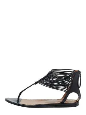 Alaïa Leather Flat Sandals - Black