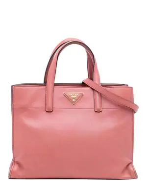 Prada Saffiano Soft Triple Pocket Tote Satchel - Pink