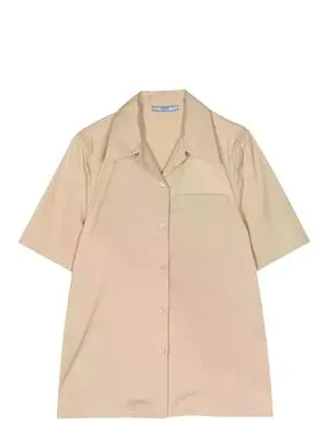 Prada Short-sleeved Cotton-blend Shirt - Neutrals