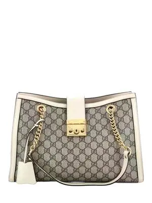 Gucci Padlock Chain Gg Coated Canvas Medium Tote - White