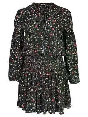 ANINE BING Martha Star-print Gathered Dress - Black