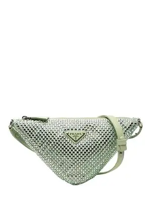 Prada 2013-2025 Satin Crystal Embellished Triangle Pouch Shoulder Bag - Green