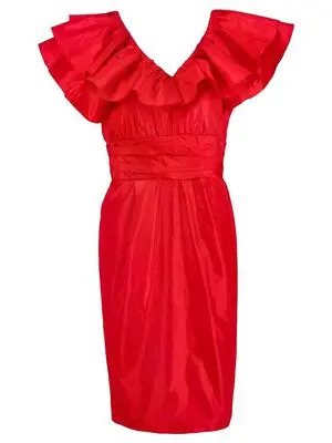 Azzaro Silk Ruffled Midi Dress - Red
