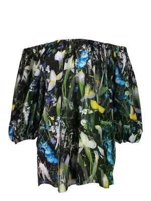Alexander McQueen Floral-print Off-shoulder Top - Green