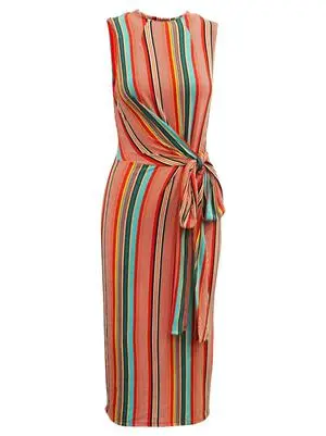 Alice + Olivia Striped Waist-tie Midi Dress - Orange