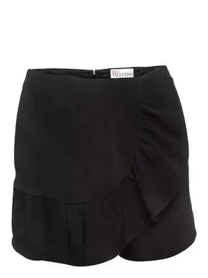 Red Valentino Ruffled Crepe Shorts - Black
