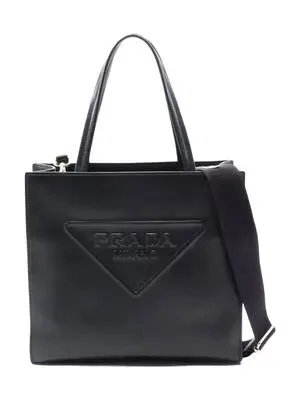 Prada Logo Triangle Tote Bag - Black