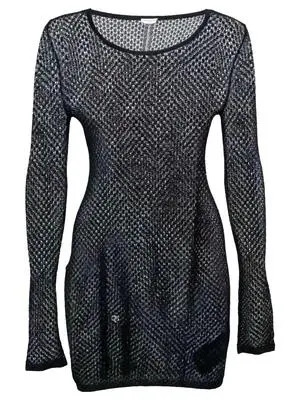 Saint Laurent Mesh Knit Mini Dress - Black