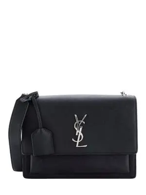 Saint Laurent Sunset Satchel Leather Crossbody Bag - Black