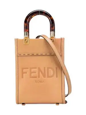 Fendi Mini Leather Sunshine Shopper Tote Satchel - Brown