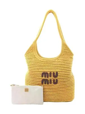 MIU MIU Logo-Appliqué Crochet-Knit Handbag