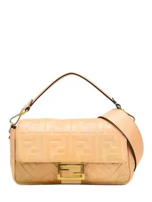 Fendi Zucca Embossed Leather Baguette - Brown