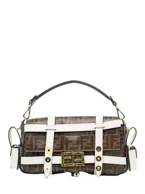 Fendi 2010-2024 Zucca Glazed Fabric Cage Baguette Satchel - Brown