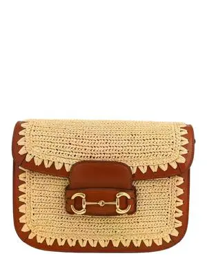 GUCCI Horsebit 1955 Straw Shoulder Bag