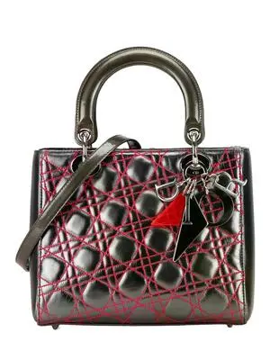 Dior Pre-owned Metallic Lambskin Cannage Lady Satchel - Grey