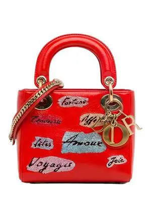 Dior 2016 Mini Sequin-embellished Lady Satchel - Red