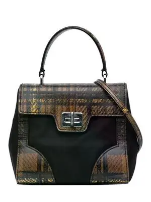 Prada Tartan Saffiano Trimmed Tessuto Satchel - Black