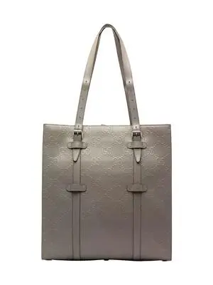 Gucci Gg Embossed Leather Vertical Tote Bag - Grey