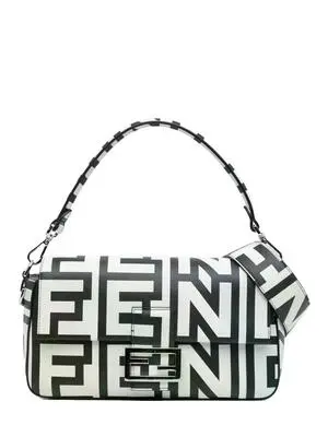 Fendi 2010-2024 Marc Jacobs Nappa Vitello King Logo Print Phone Baguette Satchel - White
