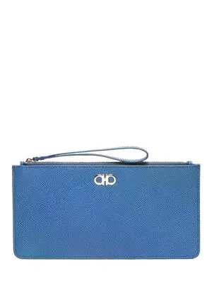 FERRAGAMO 2000-2020s Gancini Leather Clutch - Blue