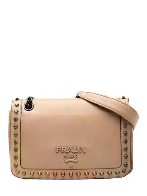Prada Glace Calfskin Studded Crossbody Bag - Brown