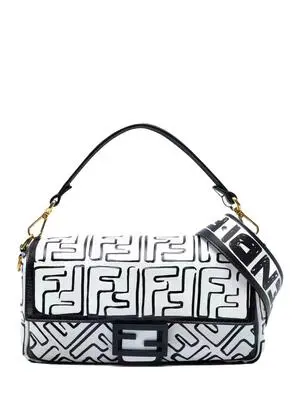 Fendi 2010-2025 Joshua Vides California Sky Medium Embossed Leather Baguette Satchel - White