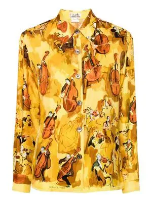 Hermès 1990-2000 Concerto-print Silk Shirt - Yellow