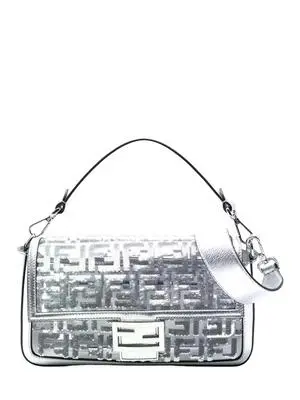 Fendi 2010-2025 Medium Sequin Ff 1974 Baguette Satchel - Silver