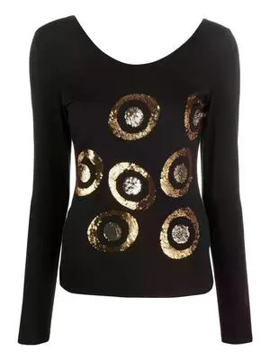 Versace 2000s Sequinned Long-sleeved Top - Black
