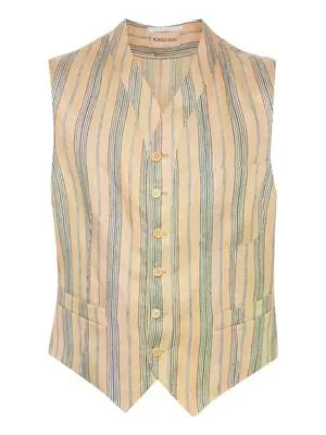 ROMEO GIGLI 1990s Striped Herringbone Vest - Neutrals