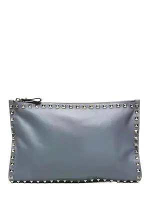 Valentino Garavani Stud-embellished Leather Clutch Bag - Grey