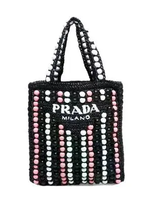 Prada 2000s Raffia Tote Bag - Black