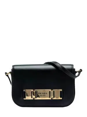 Prada City Calf Flap Crossbody Bag - Black
