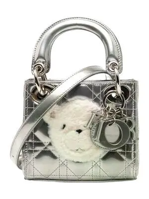 Dior 2017 Micro Metallic Lambskin Cannage Bear Lady Satchel - Silver