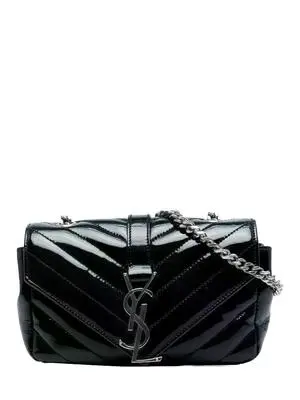 Saint Laurent 2015 Baby Patent Chevron Classic Monogram Chain Bag - Black