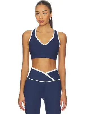 Year Of Ours Ribbed V Sports Bra In Navy - Navy & White