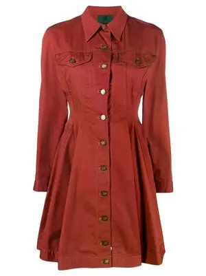 JEAN PAUL GAULTIER 1989 Logo-button Denim Dress - Red