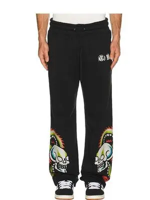 Ed Hardy Dragon Skulls Rhinestone Baggy Sweatpants - Black