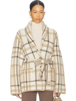 Naadam Super Luxe Plaid Jacquard Wrap Coat - Camel Combo