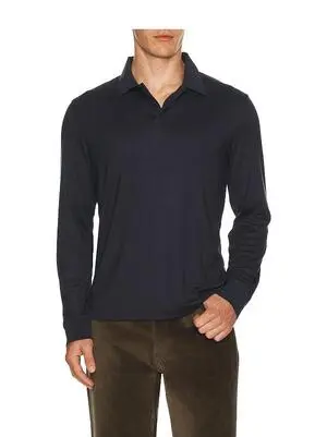 Theory Anemone Milano Goris Long Sleeve Polo In Navy - Baltic