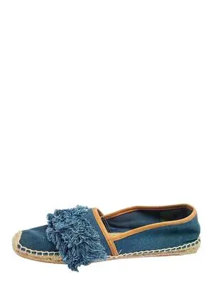 Tory Burch Fringed Denim Flats - Blue