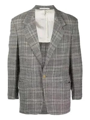Versace 1980s Notched Lapels Checked Blazer - Grey