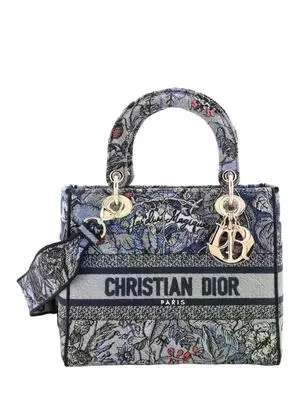 Dior Lady D-lite Bag Embroidered Canvas Medium Satchel - Blue