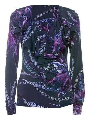 Just Cavalli Ruffle Printed Top - Blue
