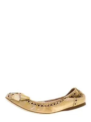Miu Miu Bow-detail Brogue Ballet Flats - Gold