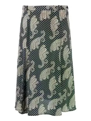 PIERRE CARDIN 1980s Printed Flared Knee-Length Skirt