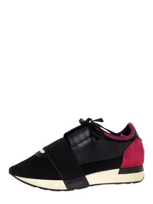 Balenciaga Race Runner Leather-strap Sneakers - Black